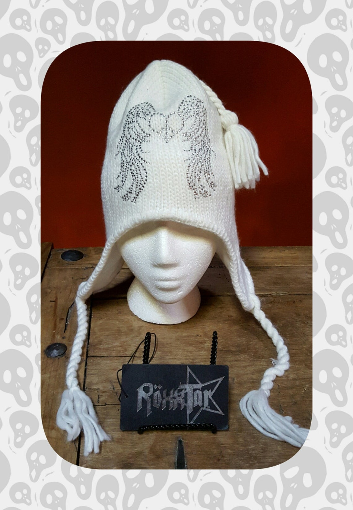 Awesome Strassed Angel Wings Heart Peace Sign Beanie Pixie Hat Folk ...