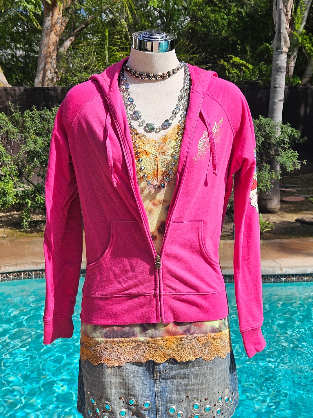 Vintage Crop Sweat Jacket Hot Pink Zipper Sweatshirt Hoodie Vintage ...