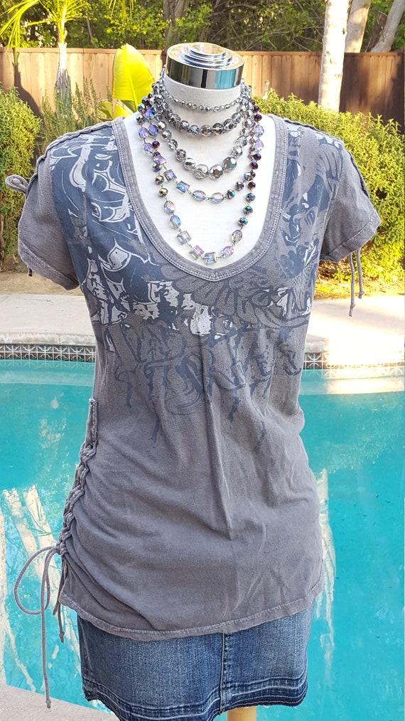 Sexy vintage Treasure Rock deep V tunic corset lace u… - Gem