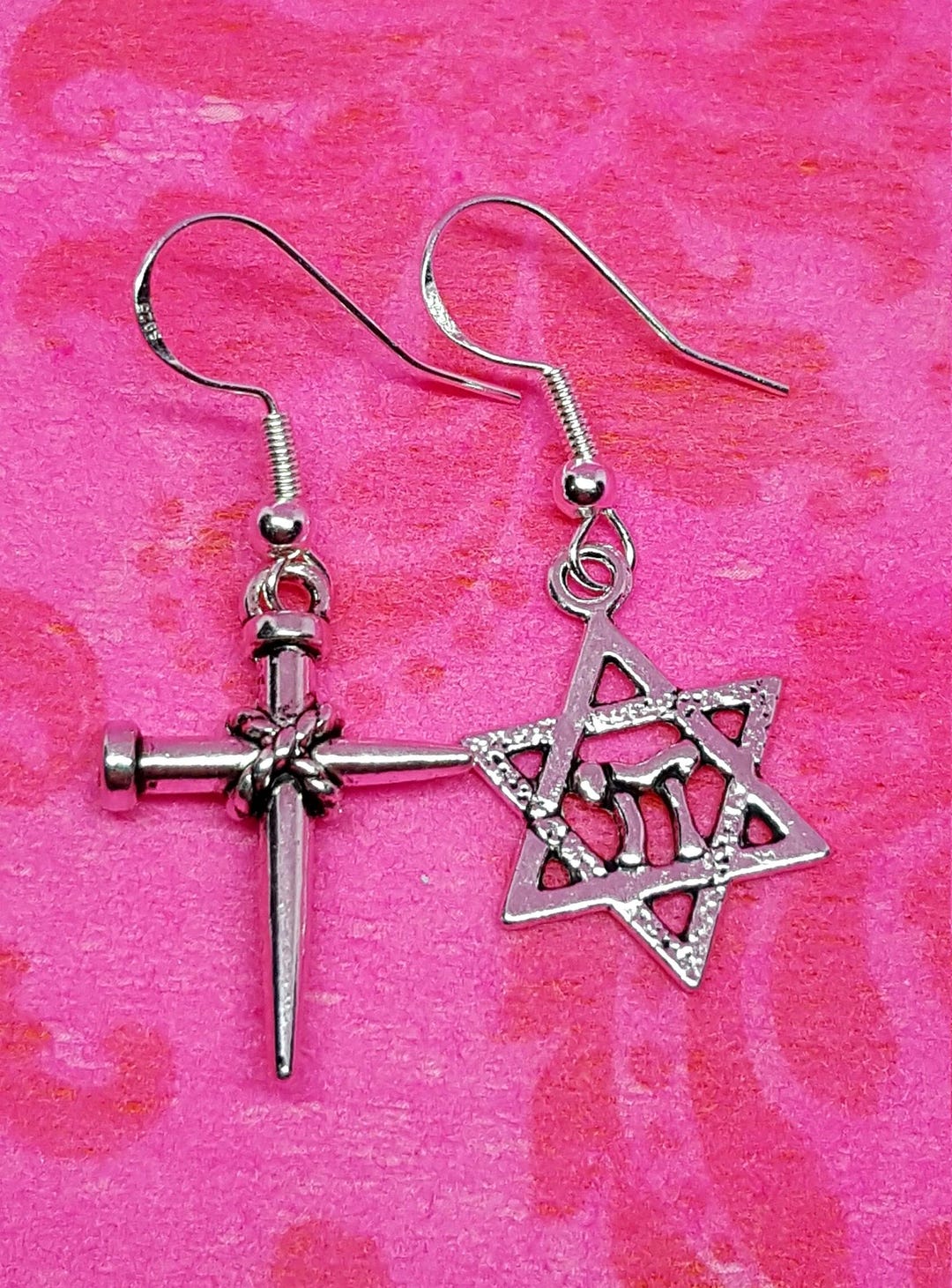 Awesome Sterling Silver Jewish Star & Cross Charm Earrings Shalom ...