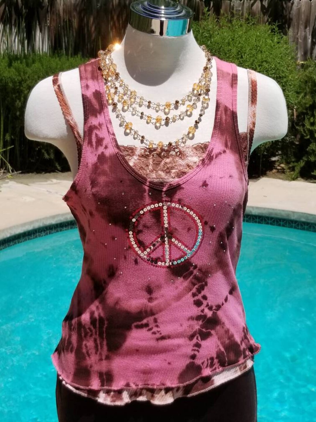 Gorgeous Tie Dye Sequin Peace Sign Tank Top Sexy Cami Sparkly Hippie ...