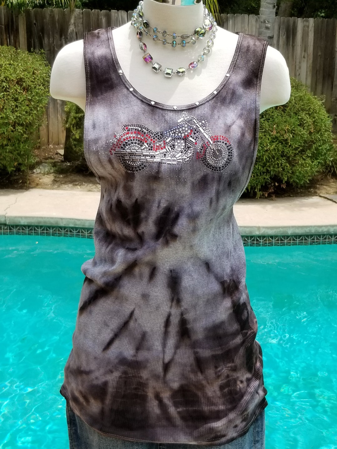 Badass Bling Tie Dye Motorcycle Chopper Tank Top 1XL Sexy Bikerchick ...