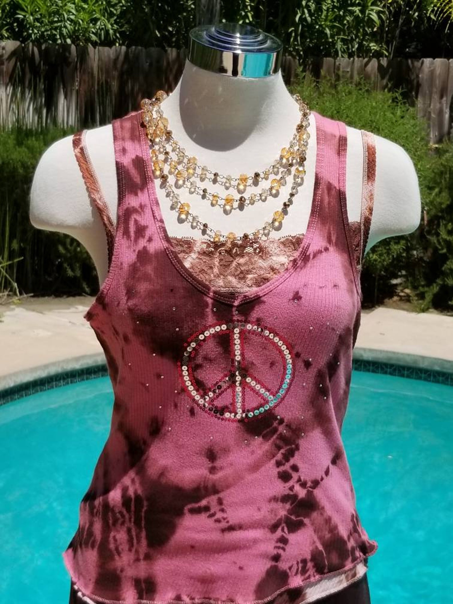 Gorgeous Tie Dye Sequin Peace Sign Tank Top Sexy Cami Sparkly | Etsy