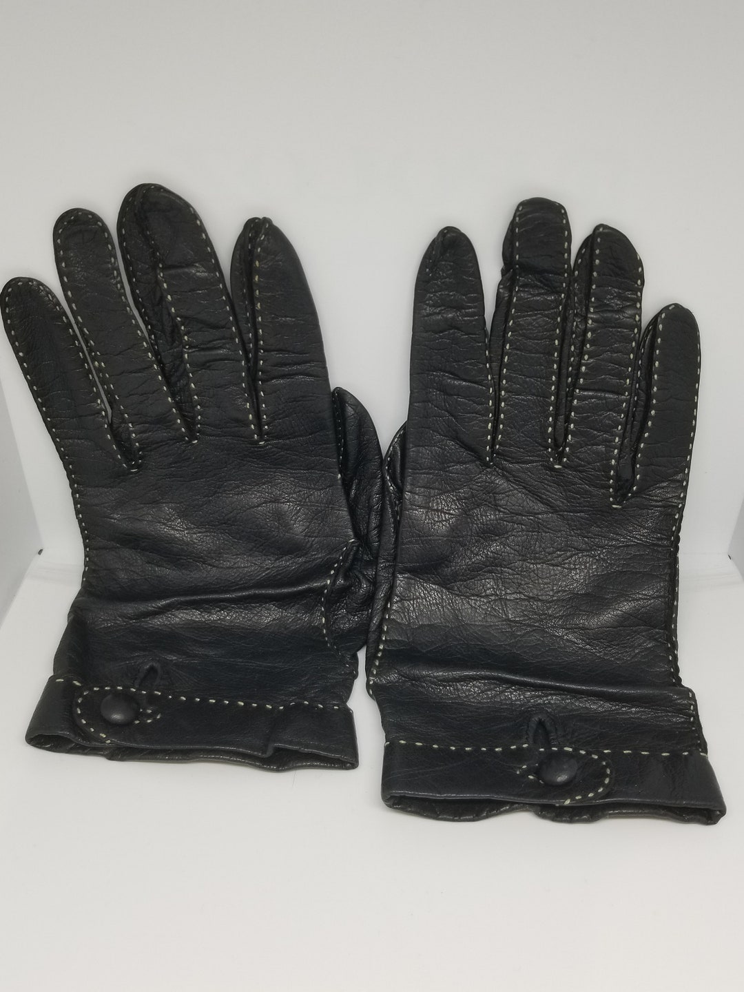 Vintage Extra Small Black Leather Driving Gloves Badass Punk Rocker ...