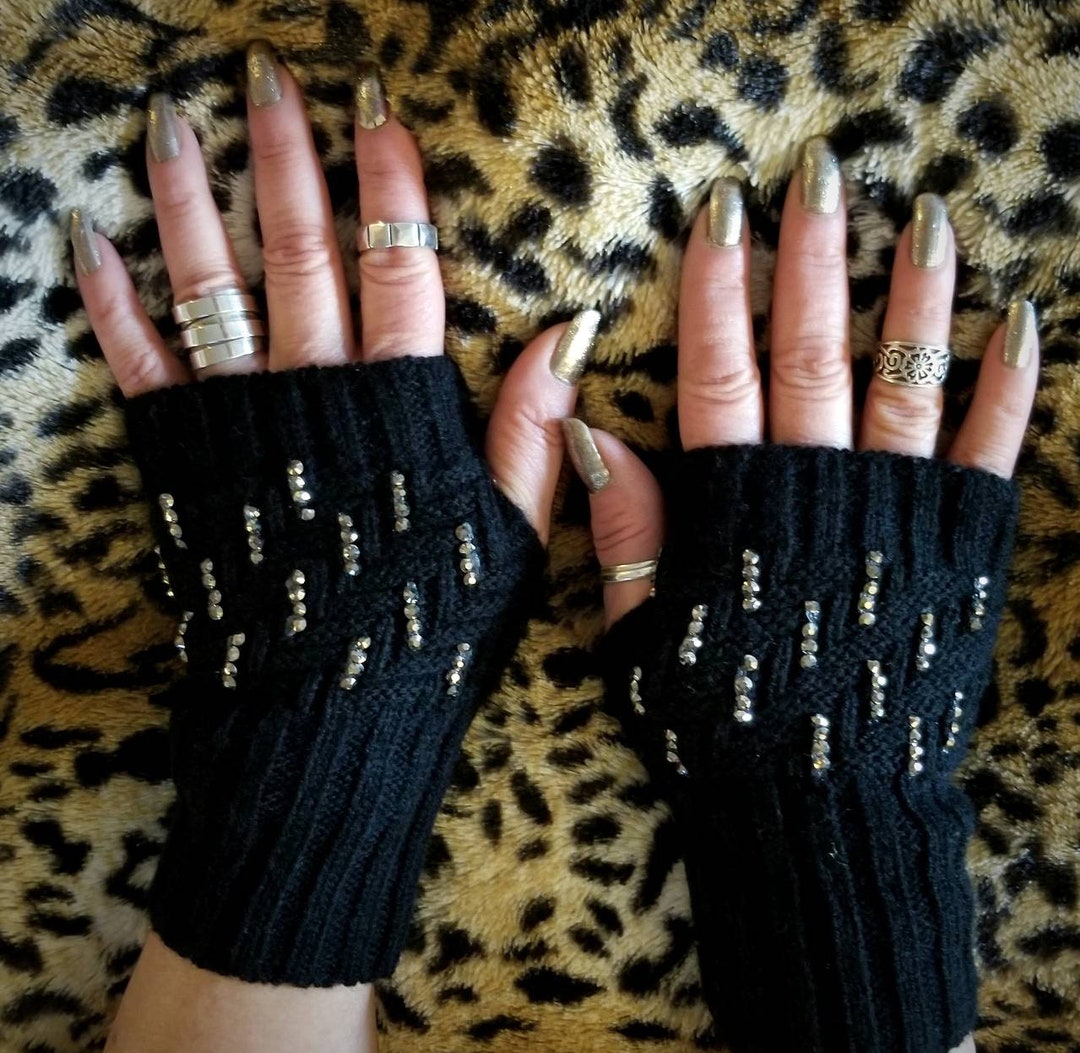 Awesome Knit Punk Rocker Fingerless Gloves Gorgeous Wrist Warmers ...