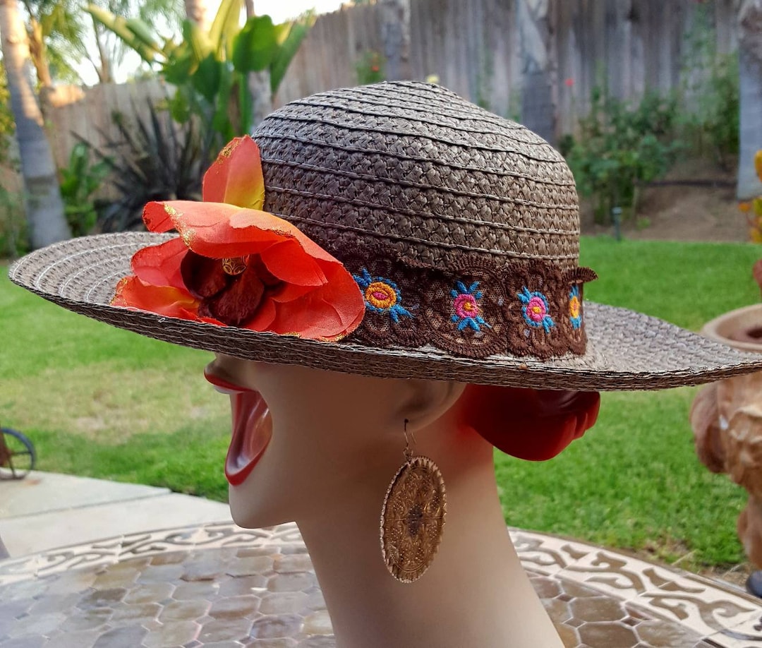 Gorgeous Vintage Boho Big Brim Sunhat Church Wedding Hat Straw Bohemian ...