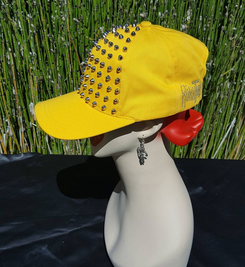 Awesome Studded Yellow Baseball Cap Punk Rocker Hat Chrome Studs ...