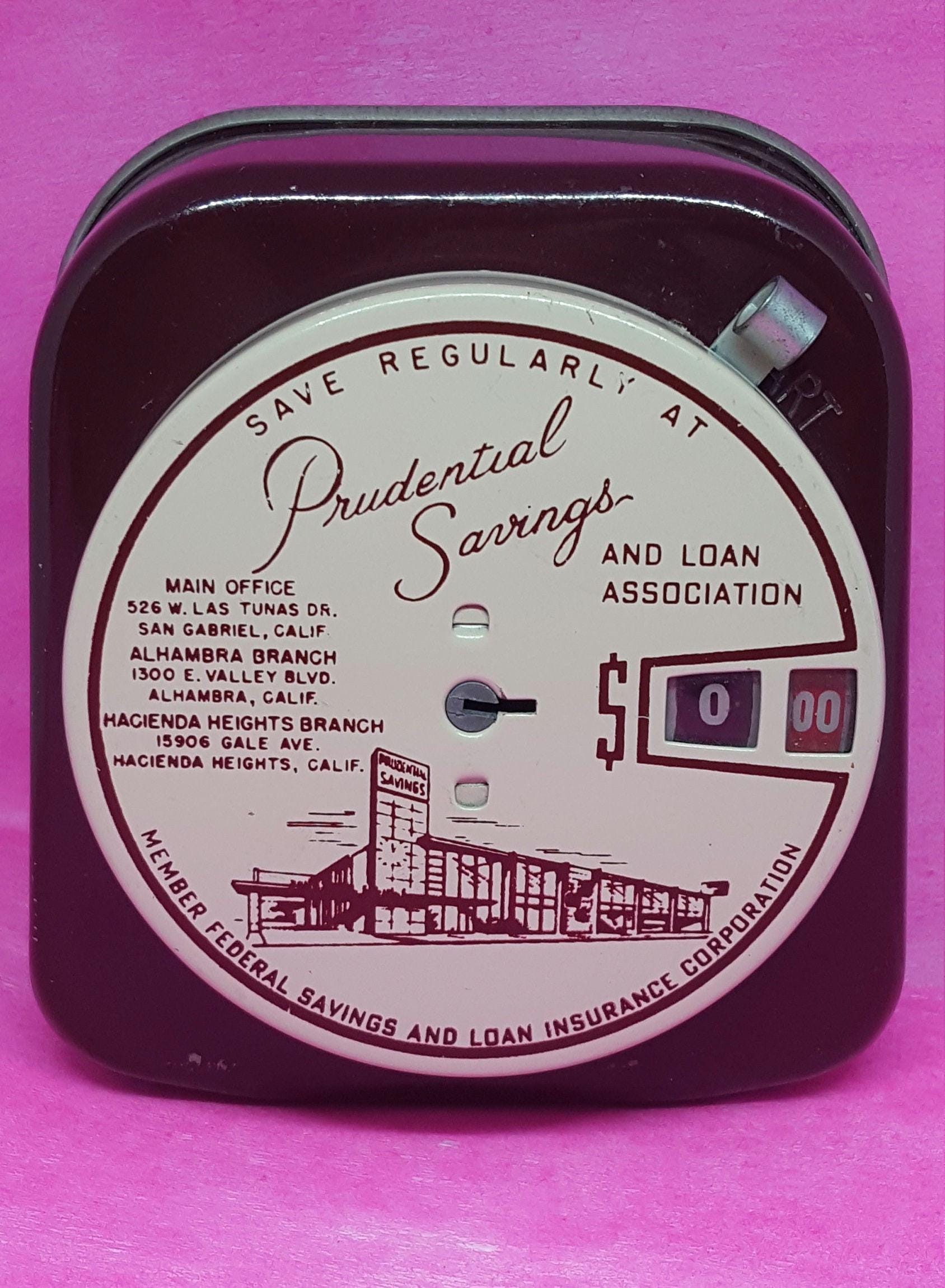 Vintage Antique 1940 s Tin Coinbank MCM Prudential Savings Loan California Add a Coin Bank Kids Piggy Bank Tin Toy Antique Coin Bank Gift Etsy