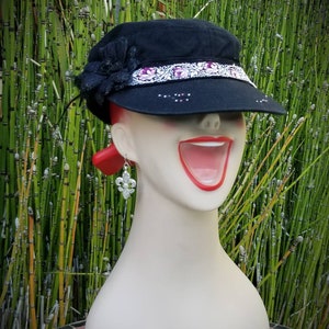 Vintage Military Style Cadet Cap Distressed Canvas Punk Rocker Rose ...