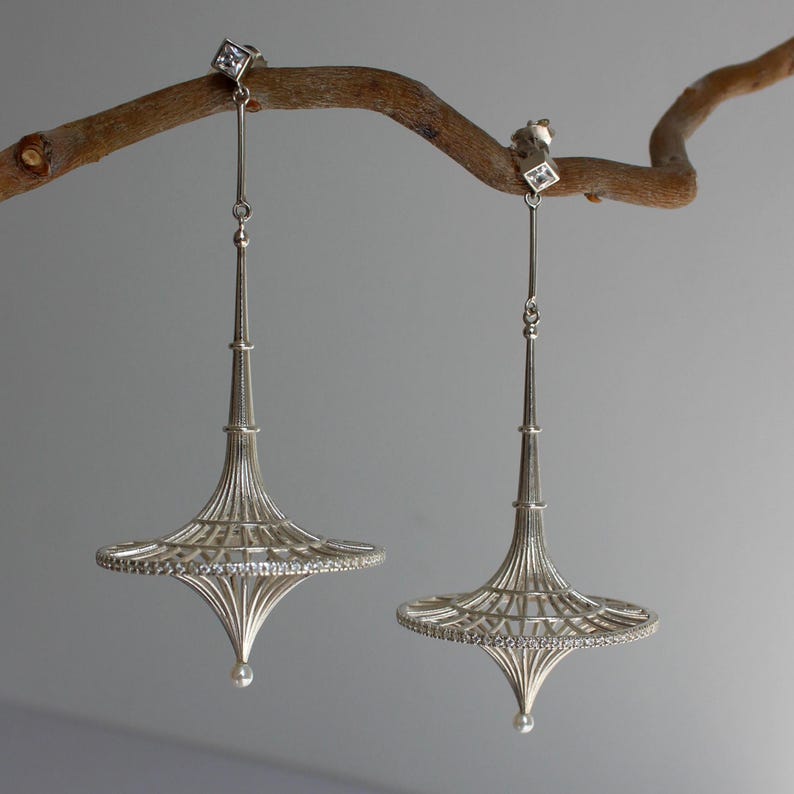 Pendientes largos de plata, elegantes pendientes colgantes, pendientes ...