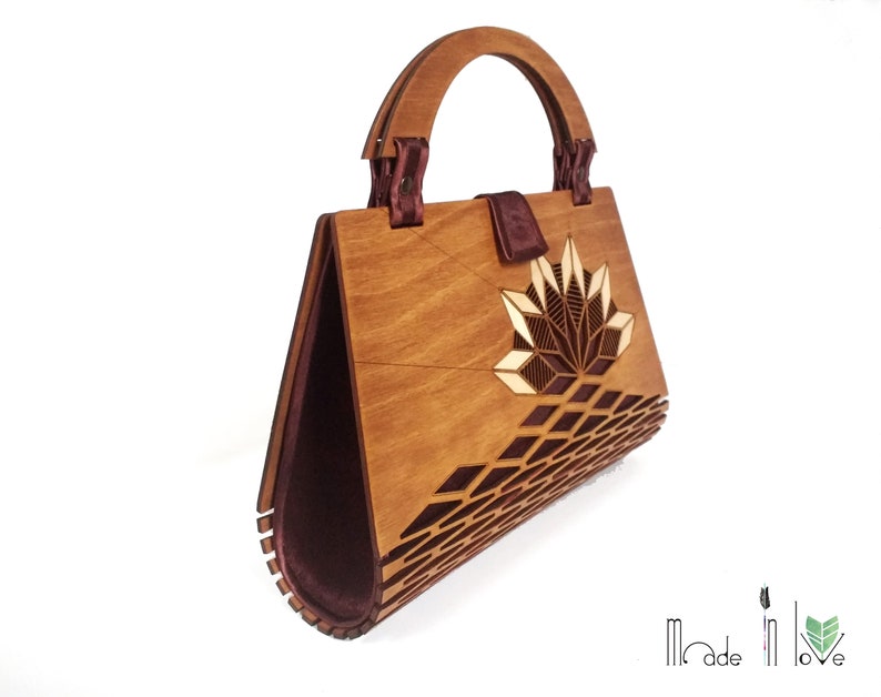 Wood Hand Bag, Top Handle Bag , Silk Formal Bag, Evening Handbag ...