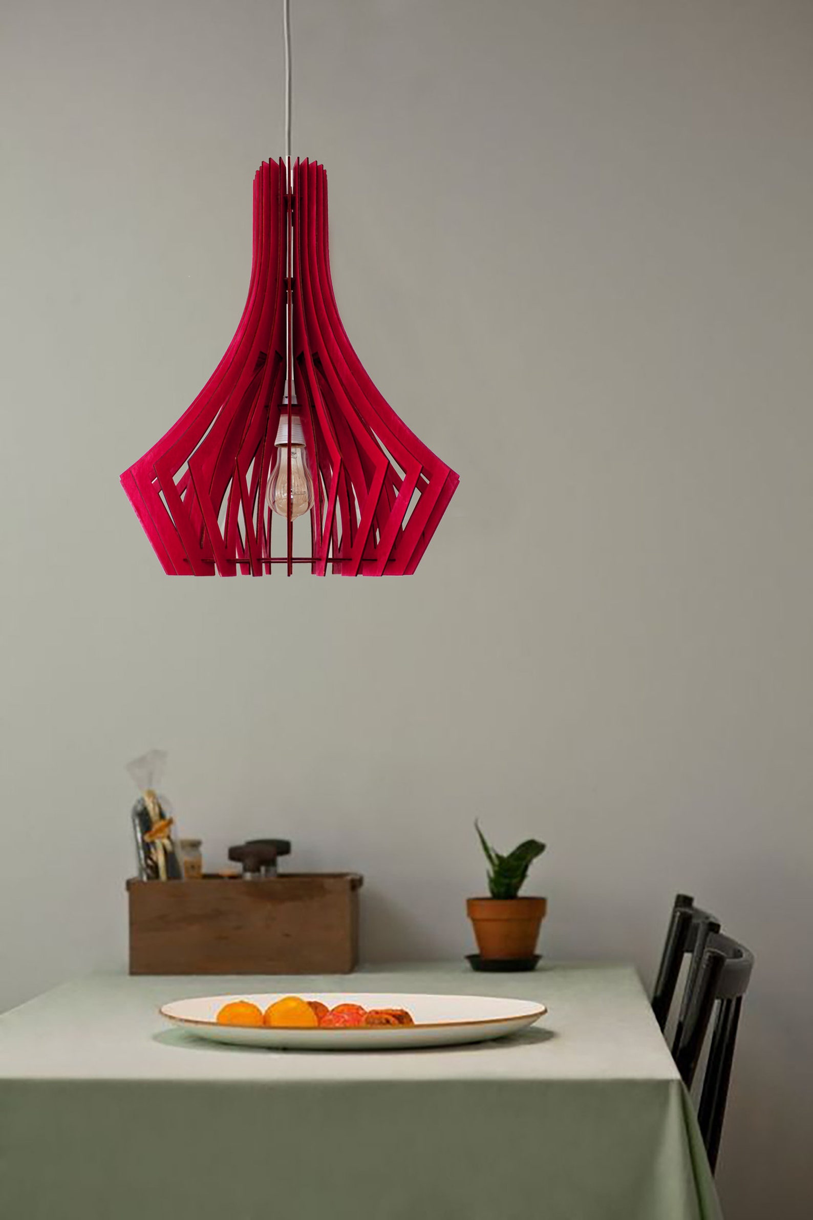 Red Pendant Light Modern Chandelier Lighting Wood Hanging - Etsy