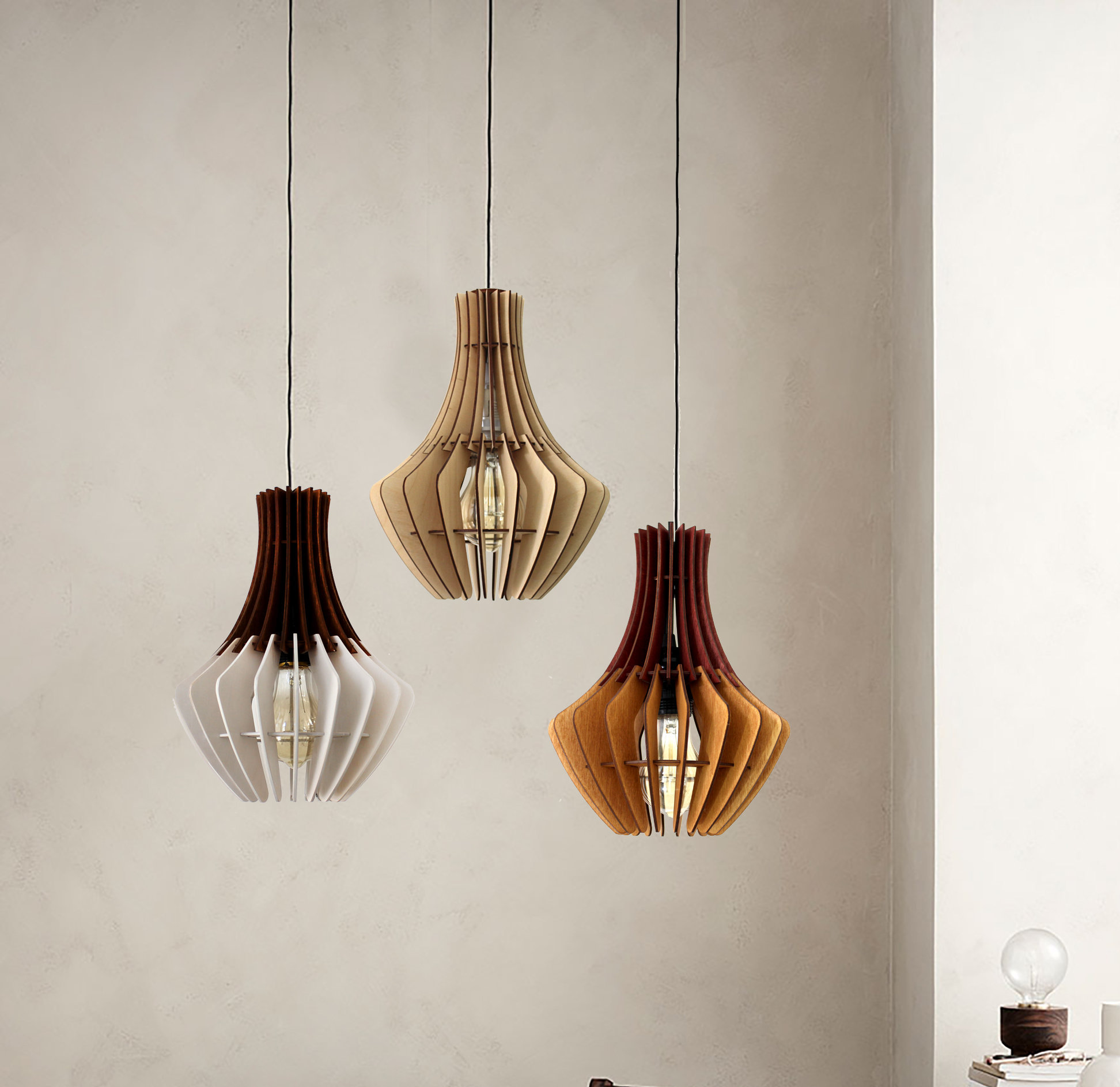 Wood Pendant Light Dining Hanging Lampshade Kitchen | Etsy