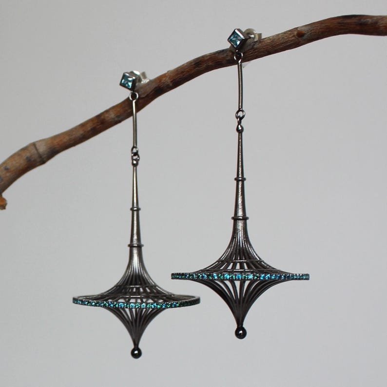 Pendientes largos de plata, elegantes pendientes colgantes, pendientes ...