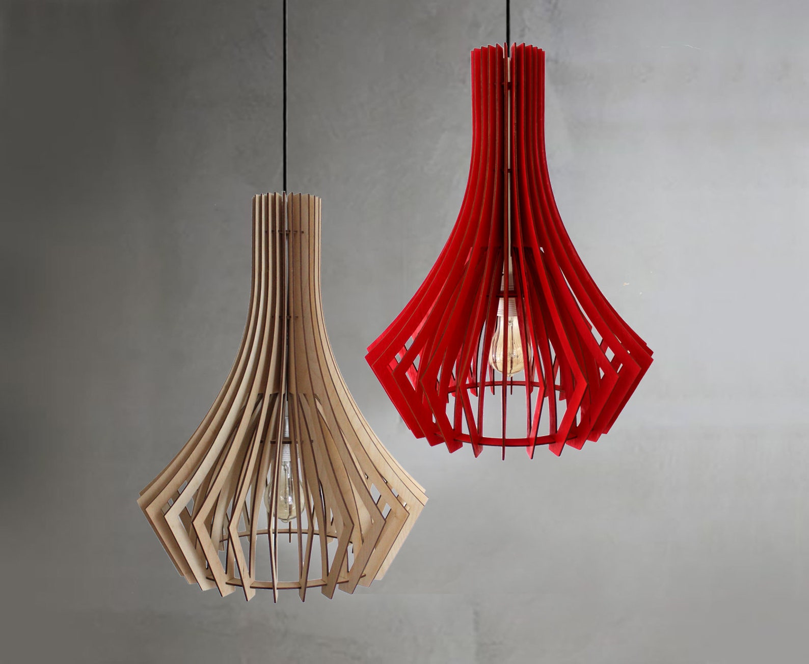 Red Pendant Light Modern Chandelier Lighting Wood Hanging - Etsy