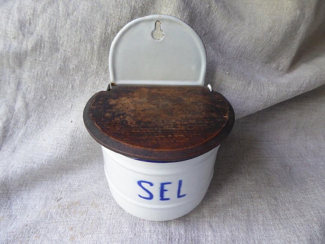 Vintage French Enamel Salt Box Wall Mounted or Free Standing. - Etsy