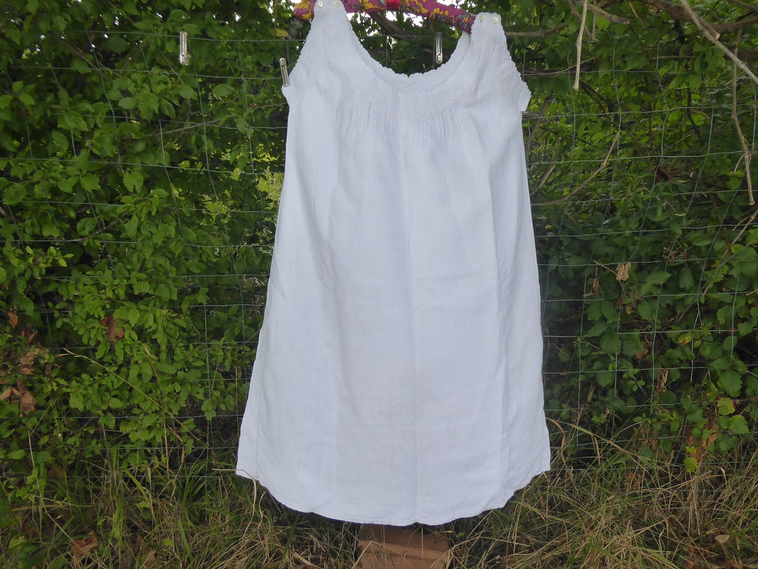 Antique French Linen Shift Chemise Nightwear Hand Embroidered Monogram ...