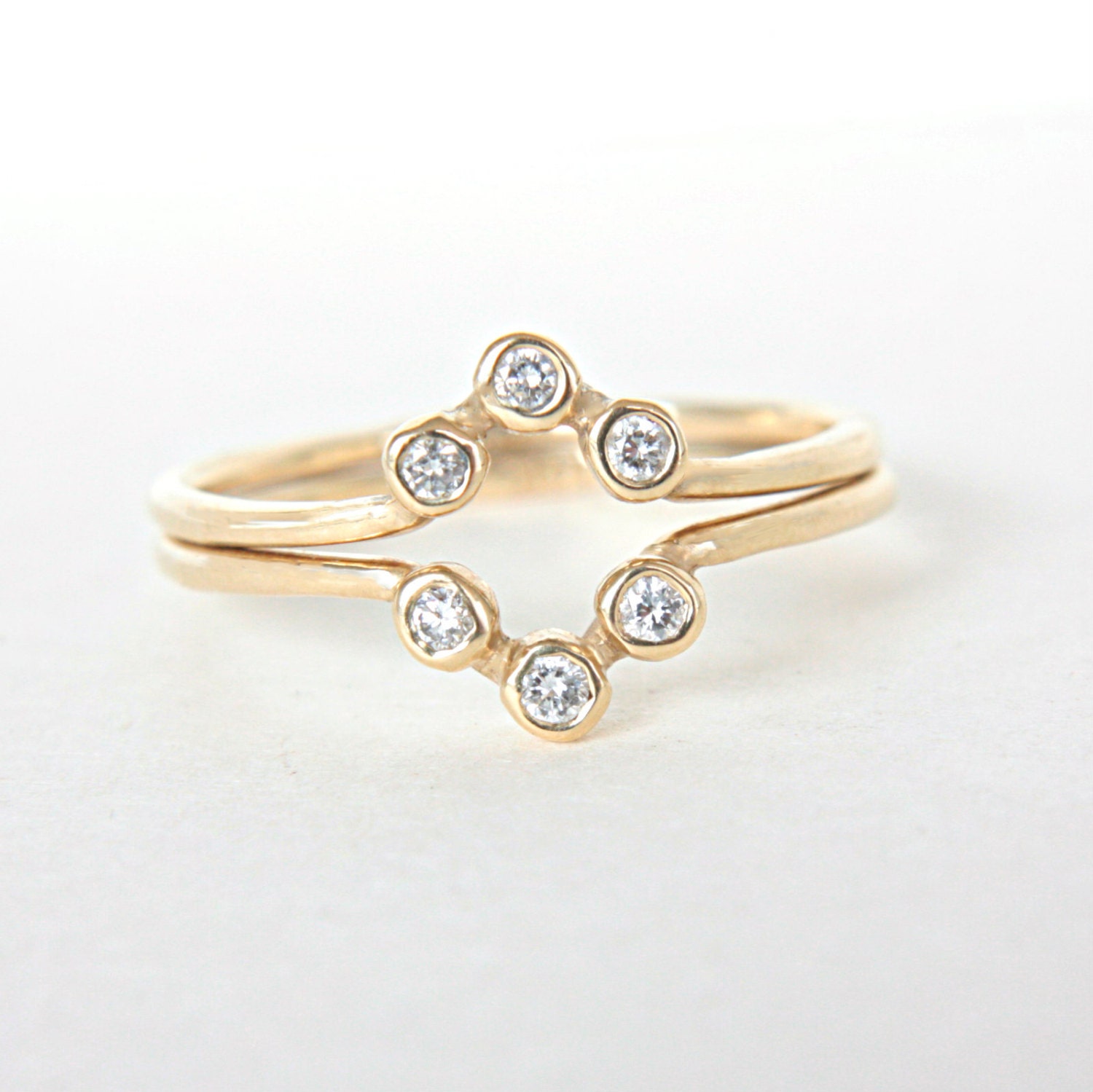 Diamond V Shape Ring 14k Gold Three Diamond Ring V Shape | Etsy