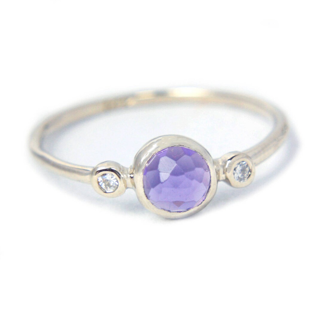 Rose Cut Amethyst and Diamond Ring 14k Yellow Gold Amethyst - Etsy