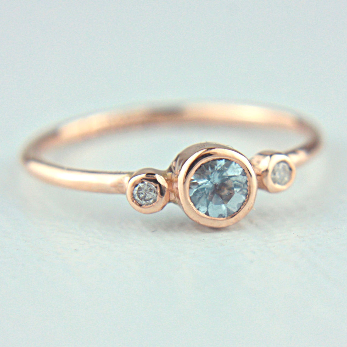 Rose Gold Aquamarine and Diamond Ring 14k Gold Natural - Etsy