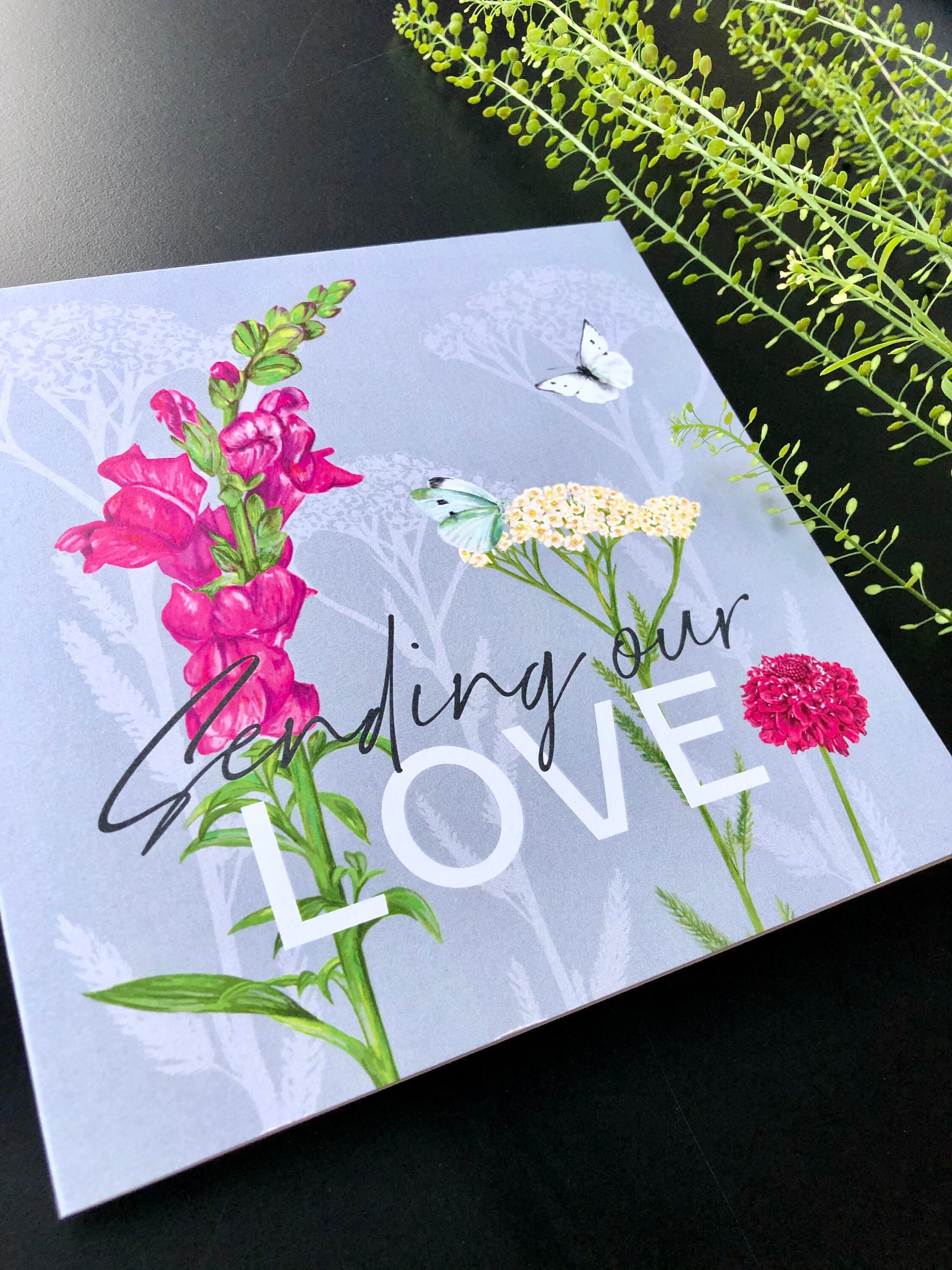 Sending Our Love Greetings Card Blank Card Illustrated Card Butterfly ...