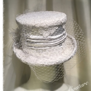 White Velvet & Vintage Lace Wedding Top Hat. Full Size. | Etsy UK