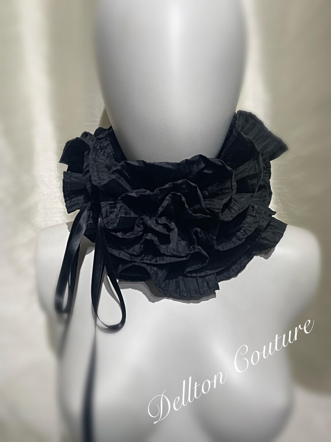 Black Taffeta Neck Frilly Neck, Jabot, Cravat, Victorian, Ruffle Neck ...
