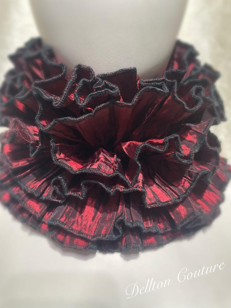 Dark Red Taffeta Frilly Jabot, Victorian Ruffle Neck Cravat - Etsy