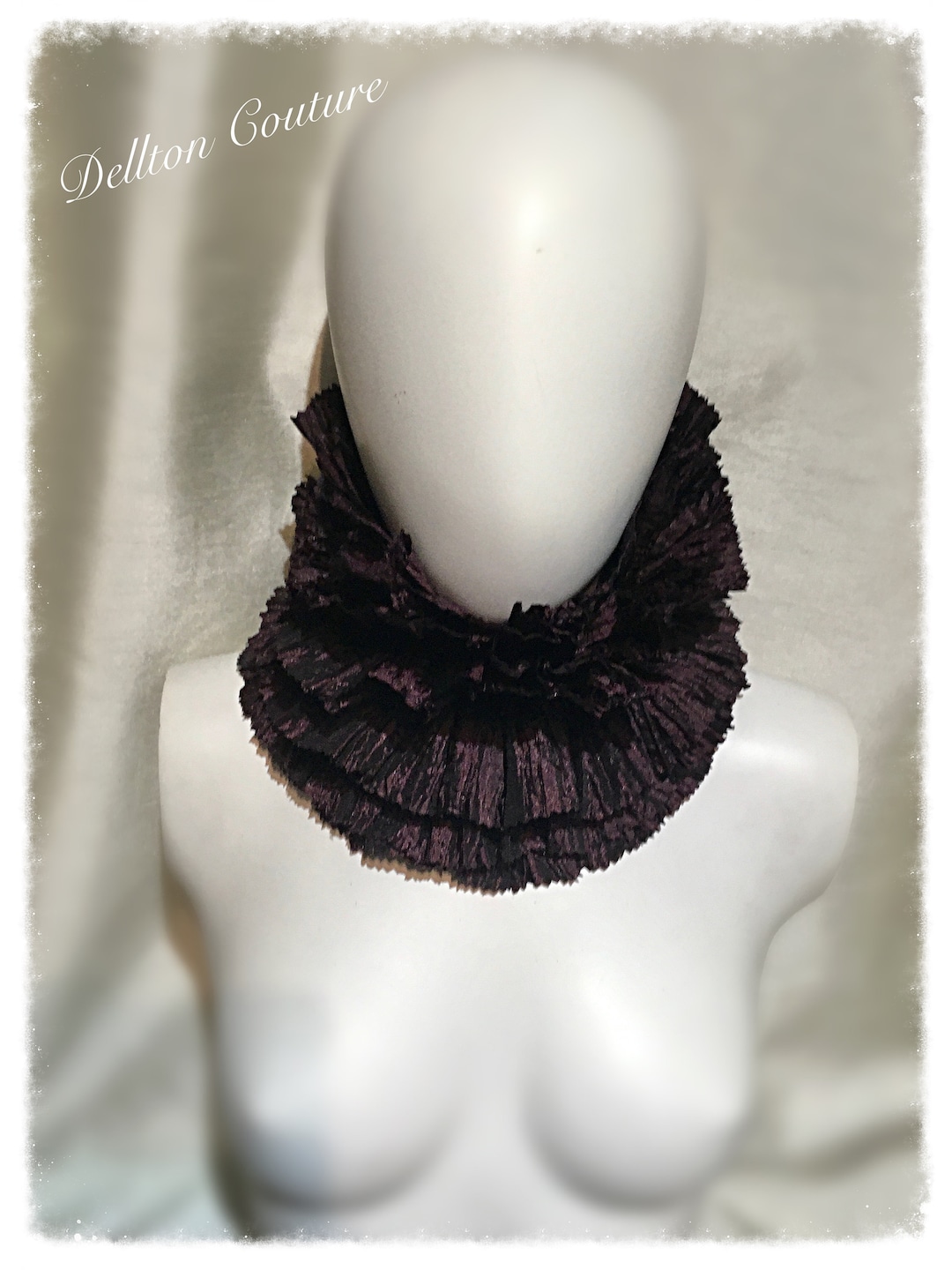 Burgundy Black Parisian Chic Taffeta Neck Frilly Neck, Jabot, Cravat ...