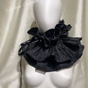Black Chic Taffeta and Lace High Neck Frilly Neck, Jabot, Cravat ...