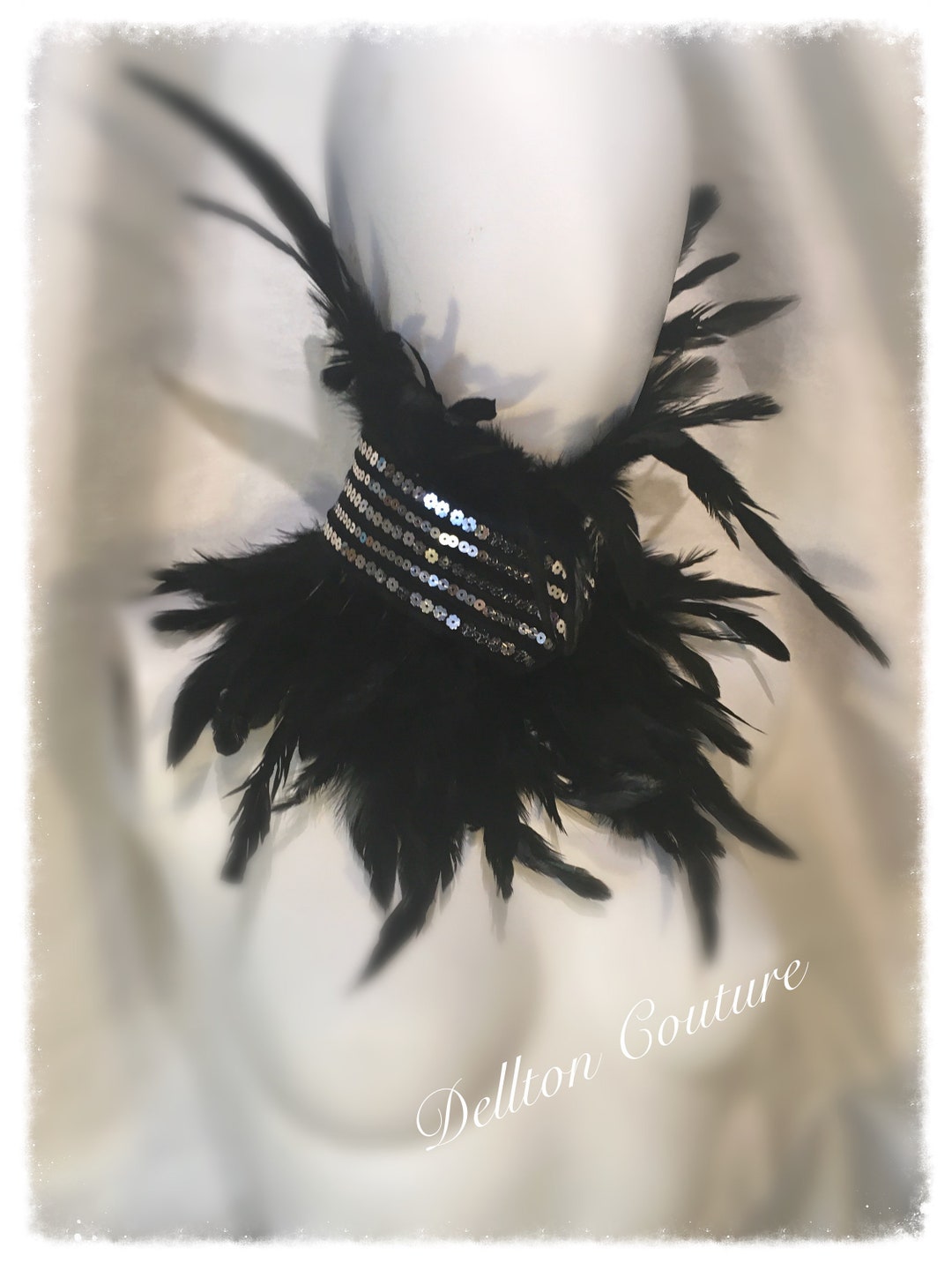 High Neck Black Feather and Silver Sequin Collar Glamorous - Etsy