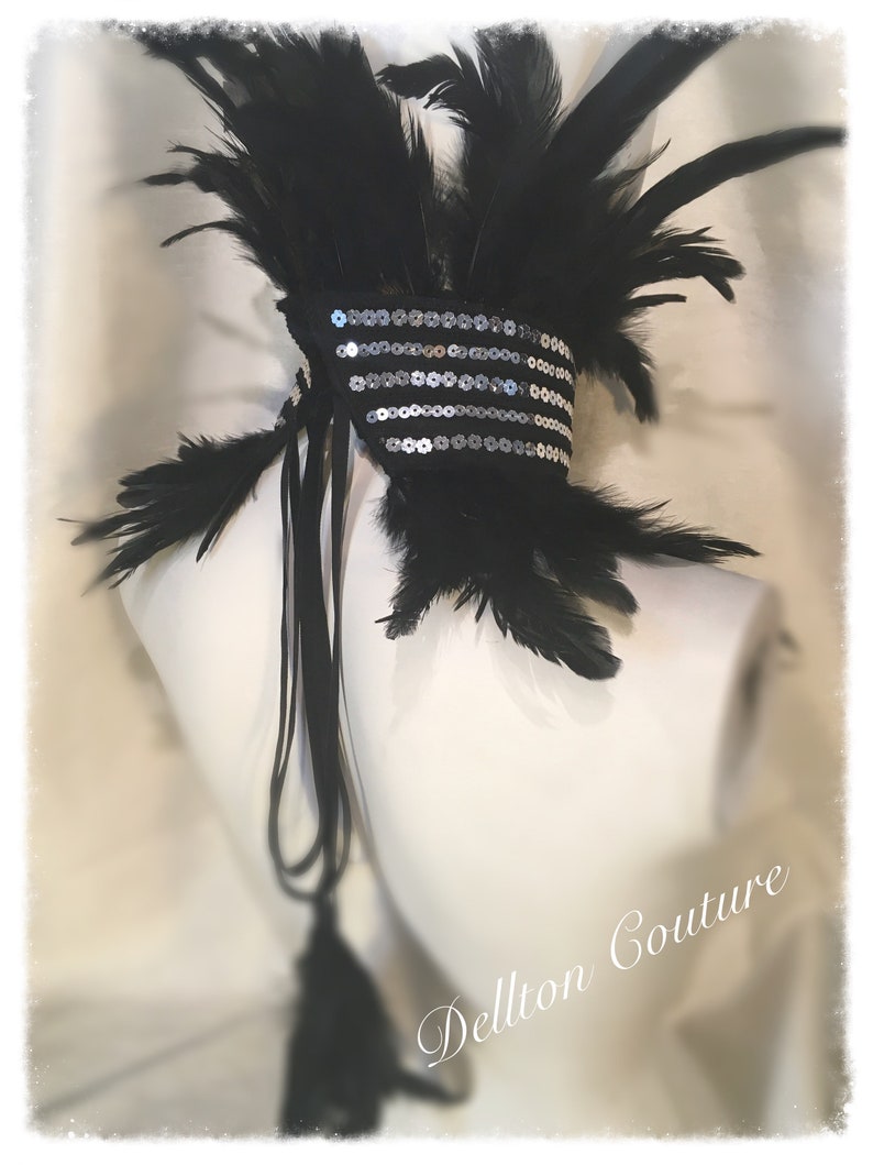 High Neck Black Feather and Silver Sequin Collar Glamorous - Etsy