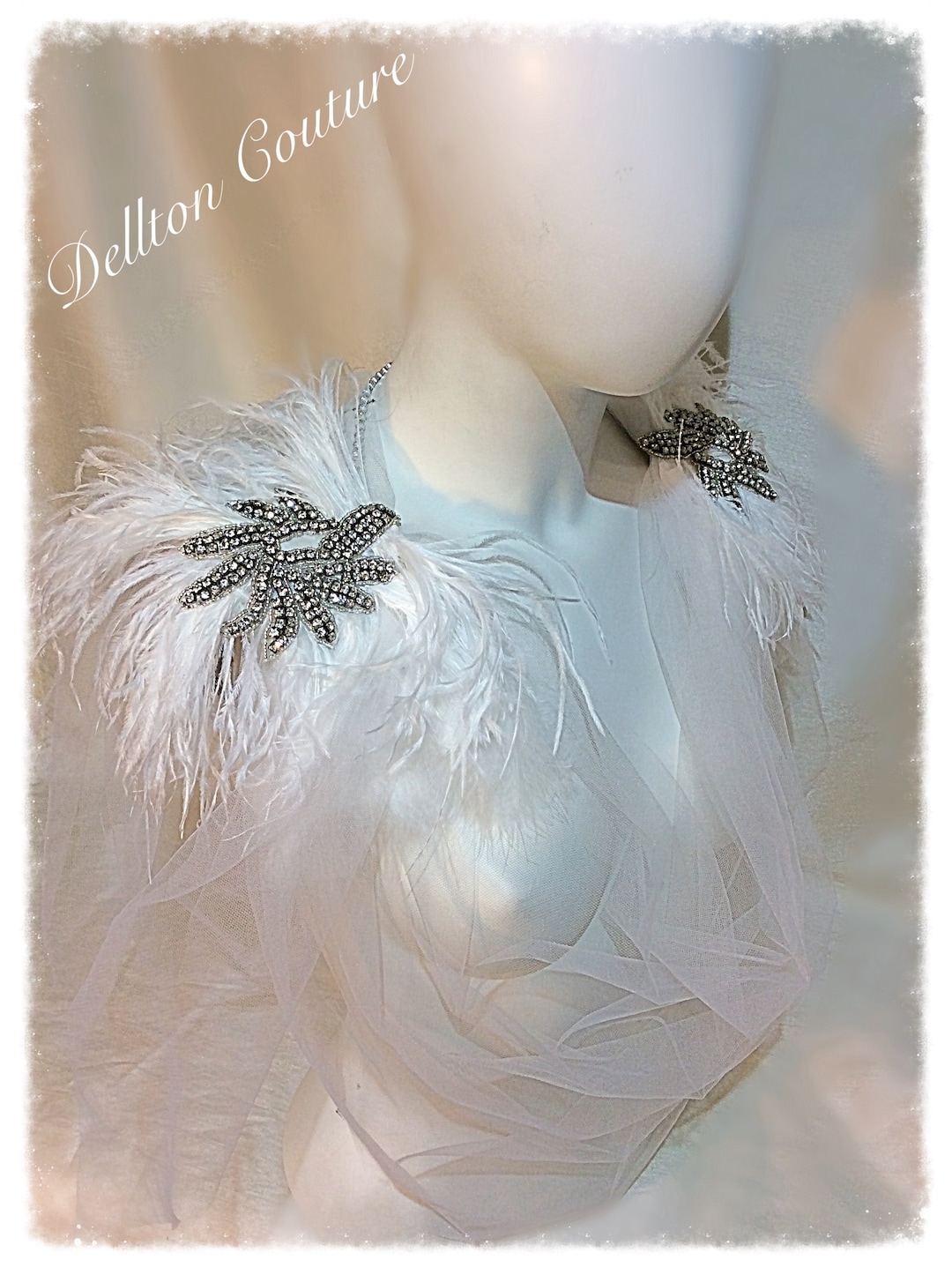 White Tulle Feather Shrug: Bridal Cowl Neck Shoulder Adornment - Etsy