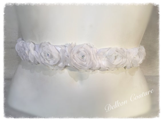 White Rose Flower Ribbon Belt Sash Waist 2731 | Etsy