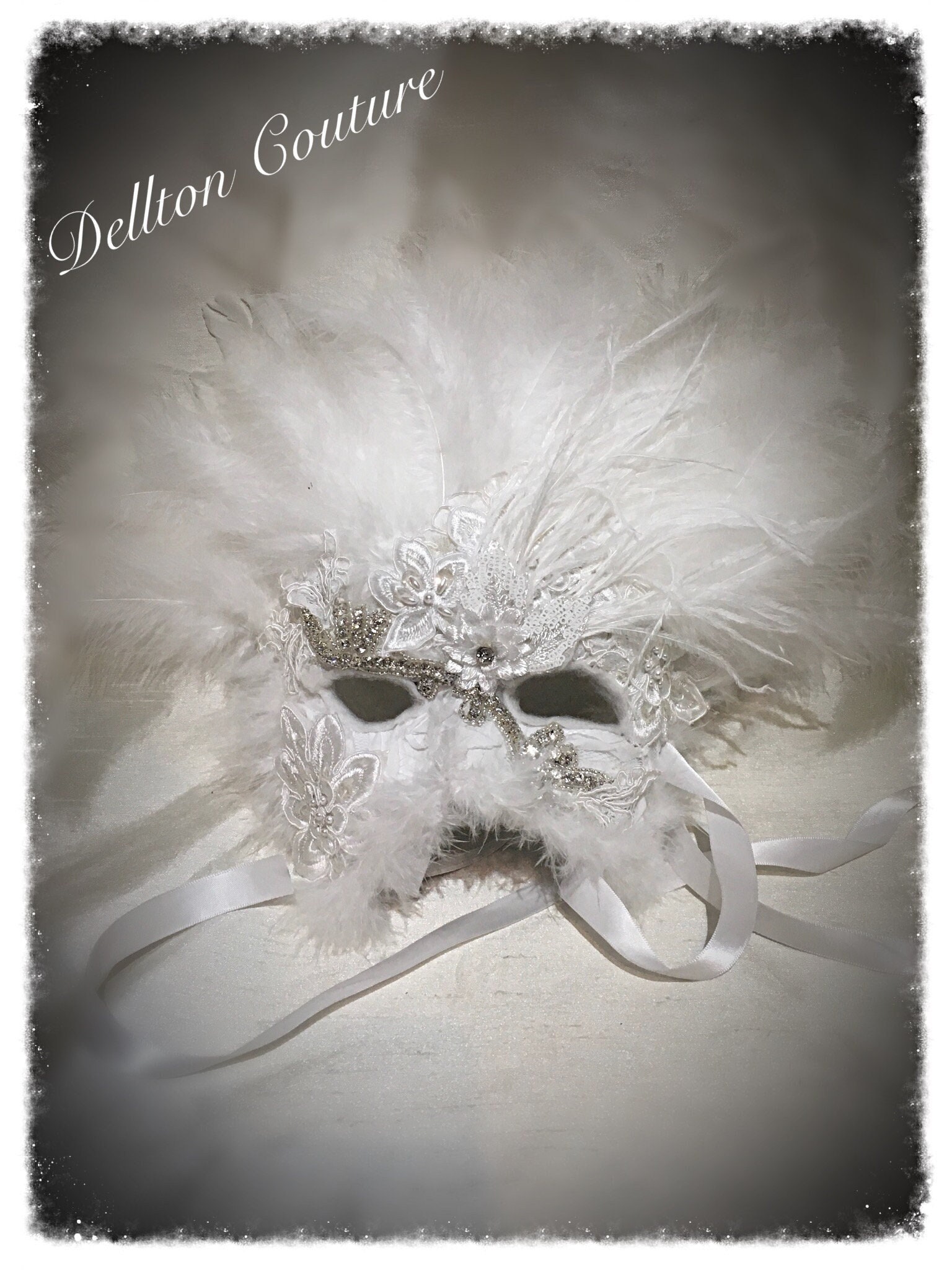 White Feather and Lace Masquerade Mask Venetian Masquerade | Etsy