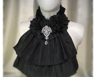 Black Taffeta Jabot Cravat Ruffle Frilly Collar Steampunk | Etsy