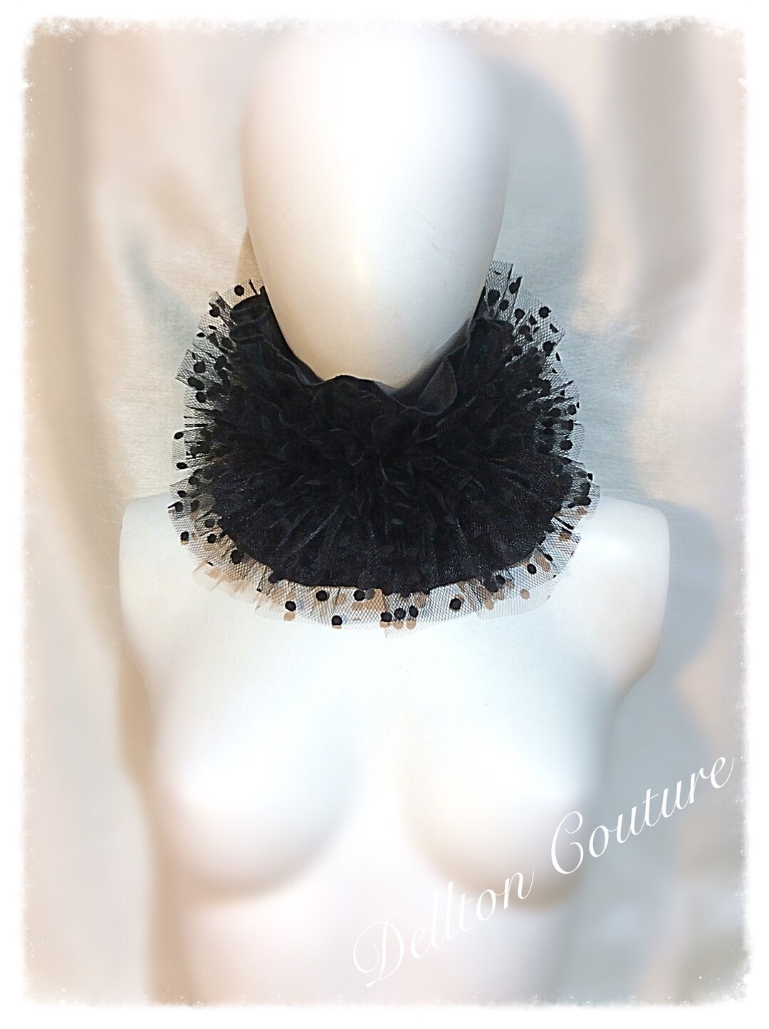 Black Spot Tulle Collar, Frilly, Neck, Jabot, Cravat, Pierrot, Ruffle ...