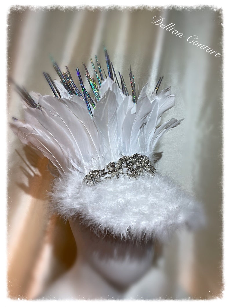 White Feather Festival Visor Cap, Crown, Bride, Performer, Headdress - Etsy