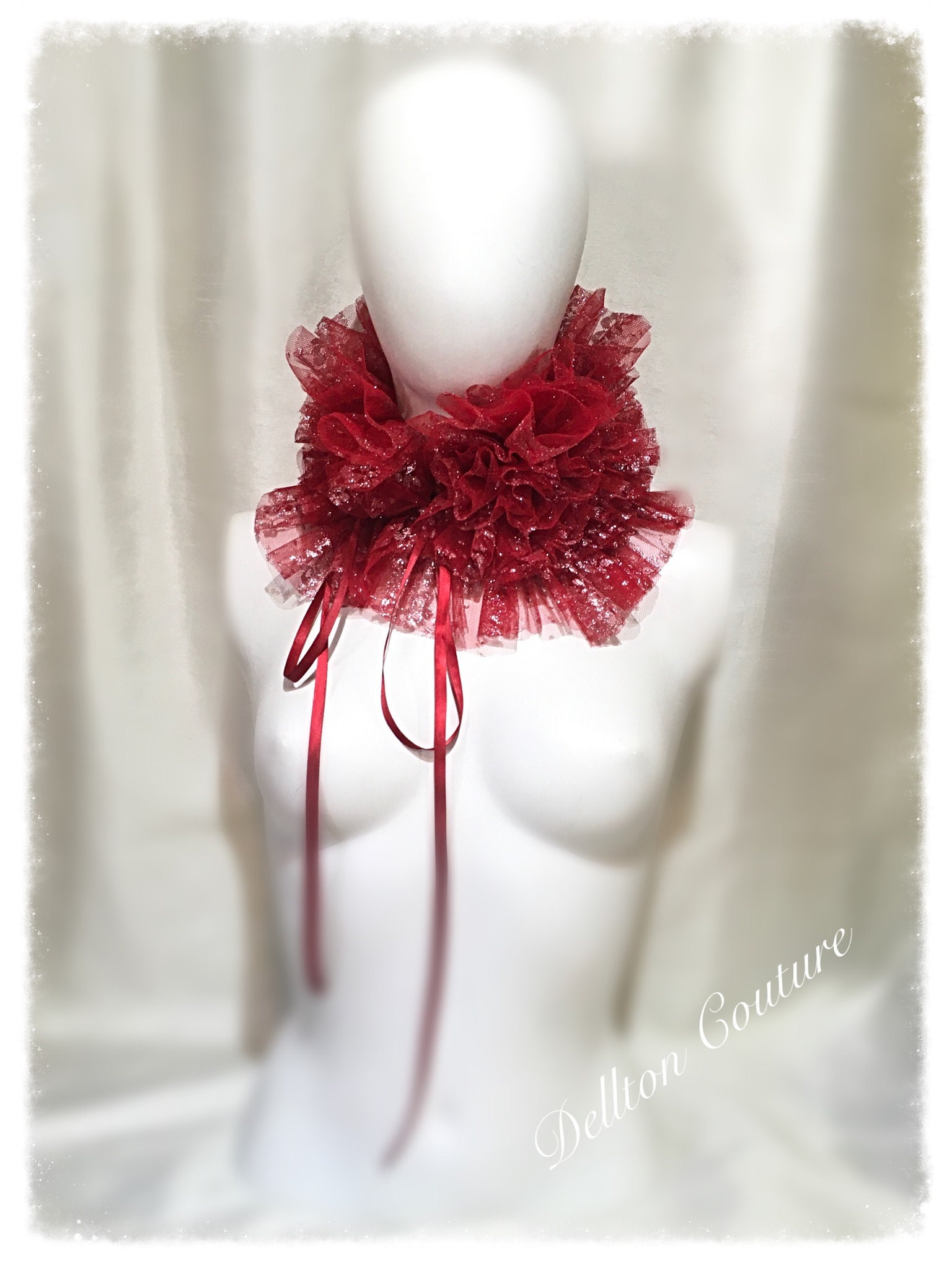 Red and Silver Lace Collar Frilly Neck Jabot Cravat | Etsy