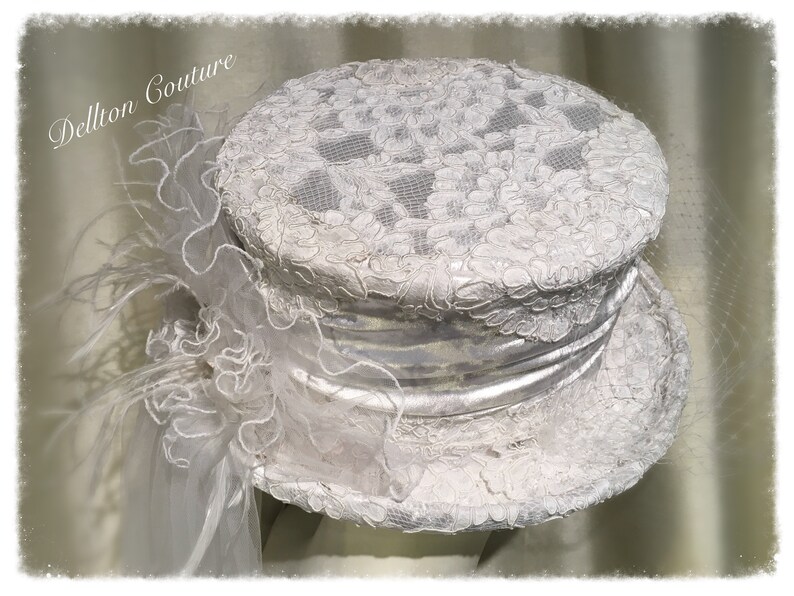 White Velvet & Vintage Lace Wedding Top Hat. Full Size. - Etsy UK