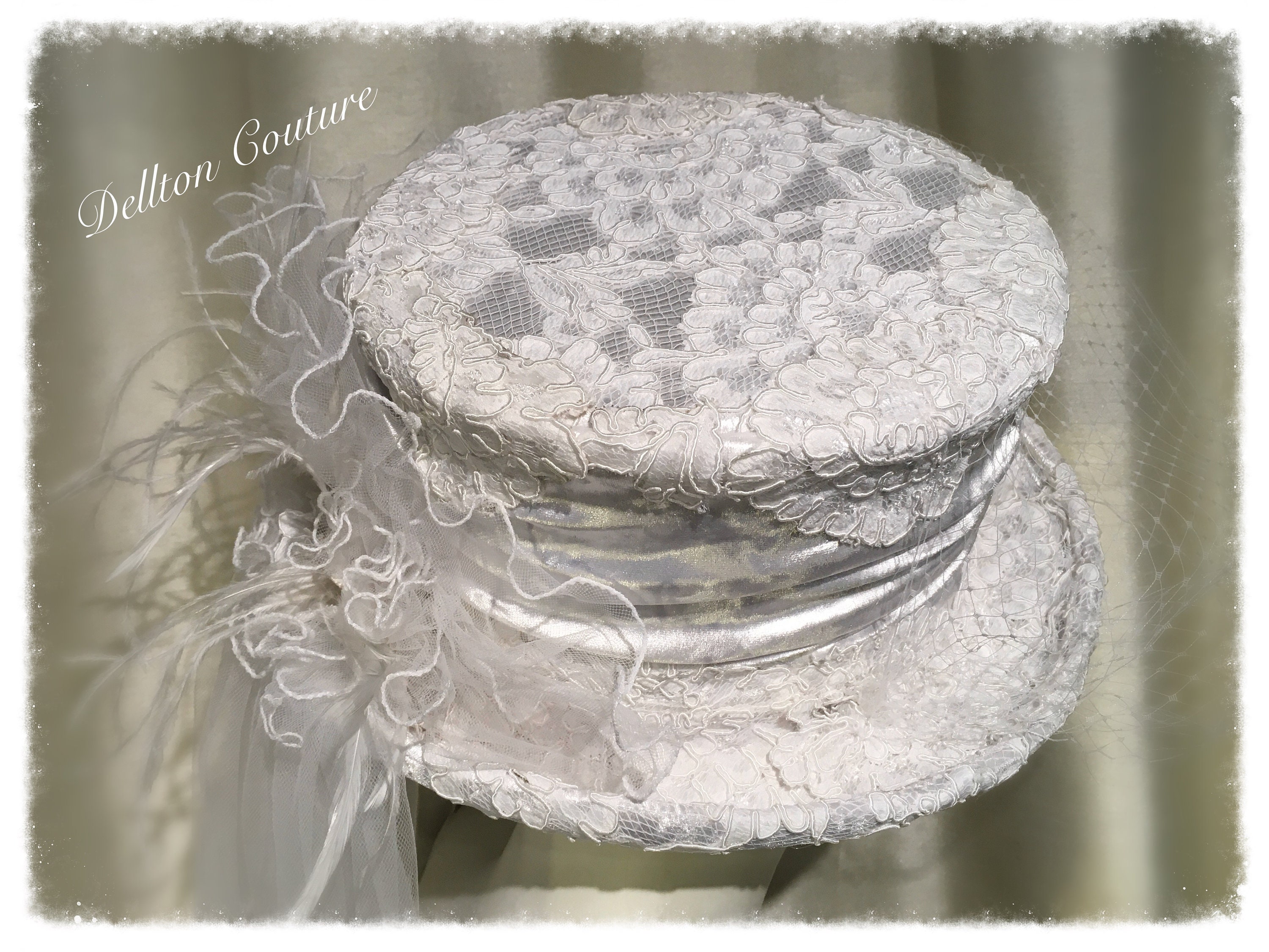 White Velvet & Vintage Lace Wedding Top Hat. Full Size. - Etsy UK