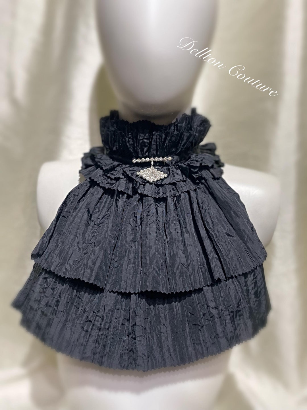 Black Taffeta Jabot, Cravat, Ruffle, Frilly Collar Steampunk, Vampire ...