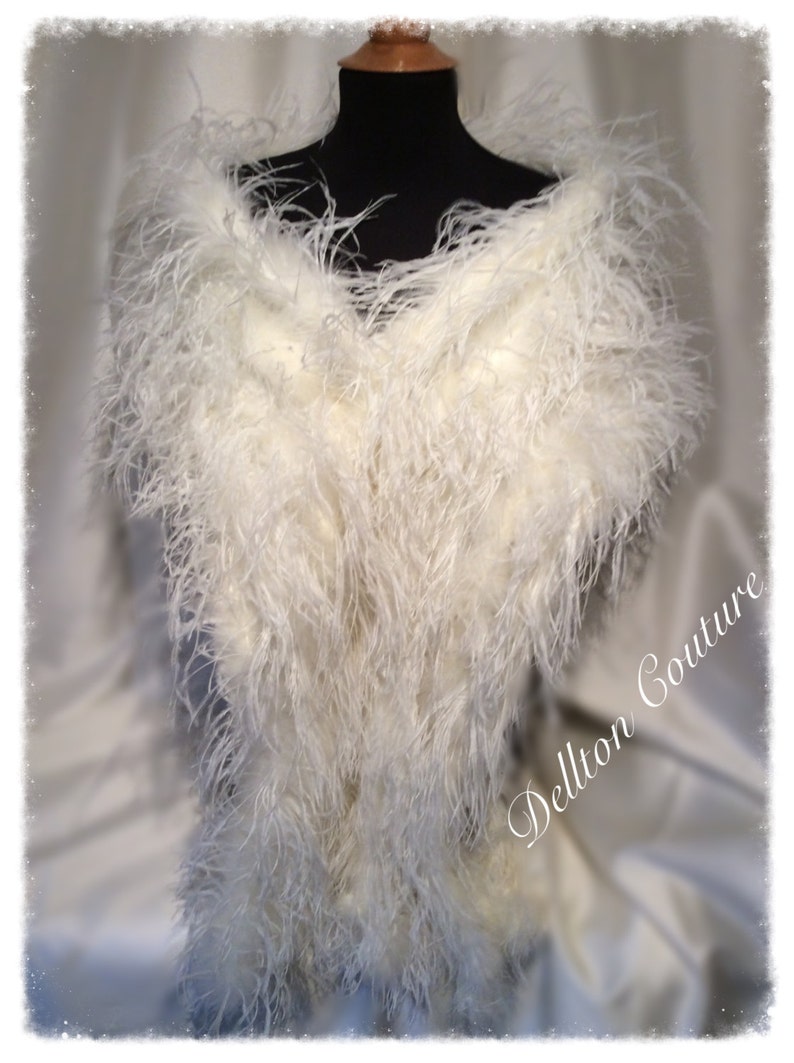 Luxury Ostrich Feather Ivory Extra Long Stole wrap with 10 | Etsy