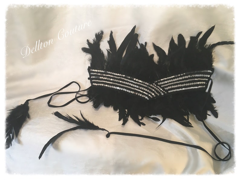 High Neck Black Feather and Silver Sequin Collar Glamorous - Etsy