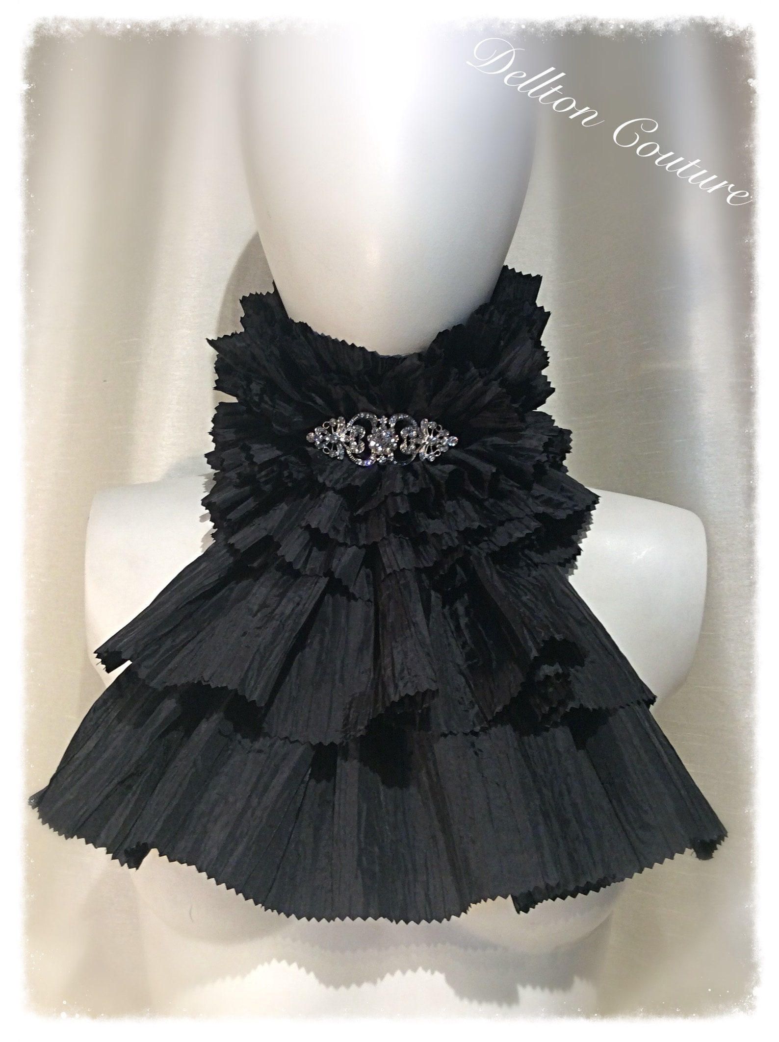 Black Taffeta Jabot, Cravat, Ruffle, Frilly Collar, Dracula, Halloween ...