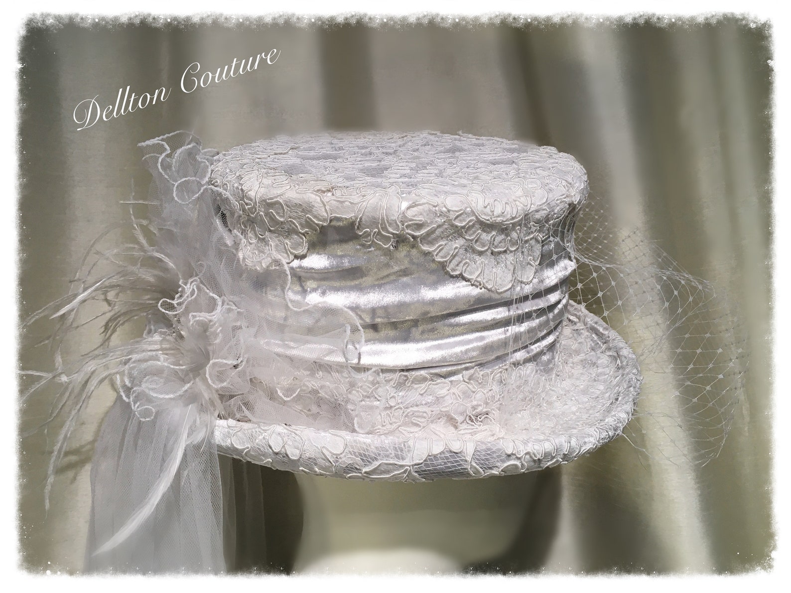 White Velvet & Vintage Lace Wedding Top Hat. Full Size. - Etsy UK