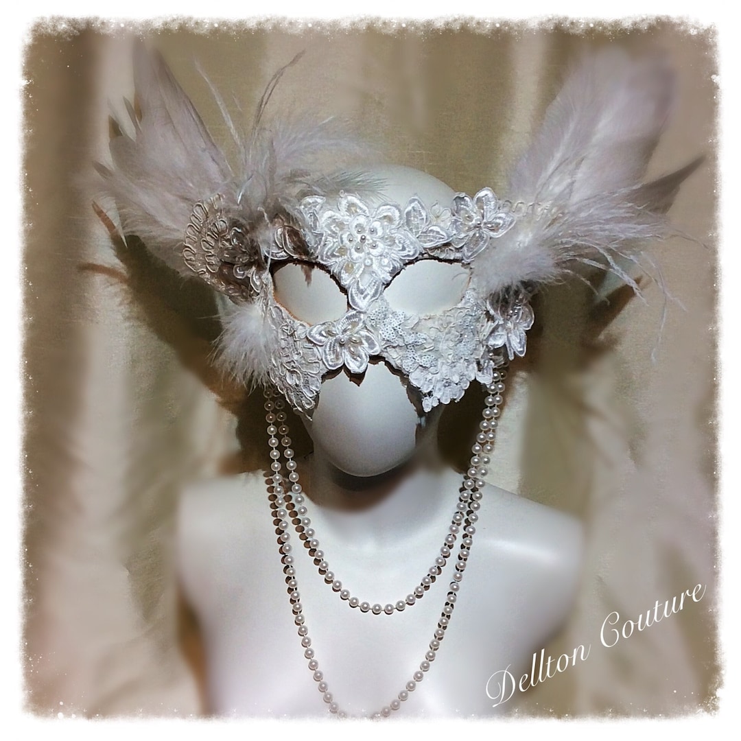 Swan White Feather and Lace Masquerade Mask Venetian Masquerade Ball ...