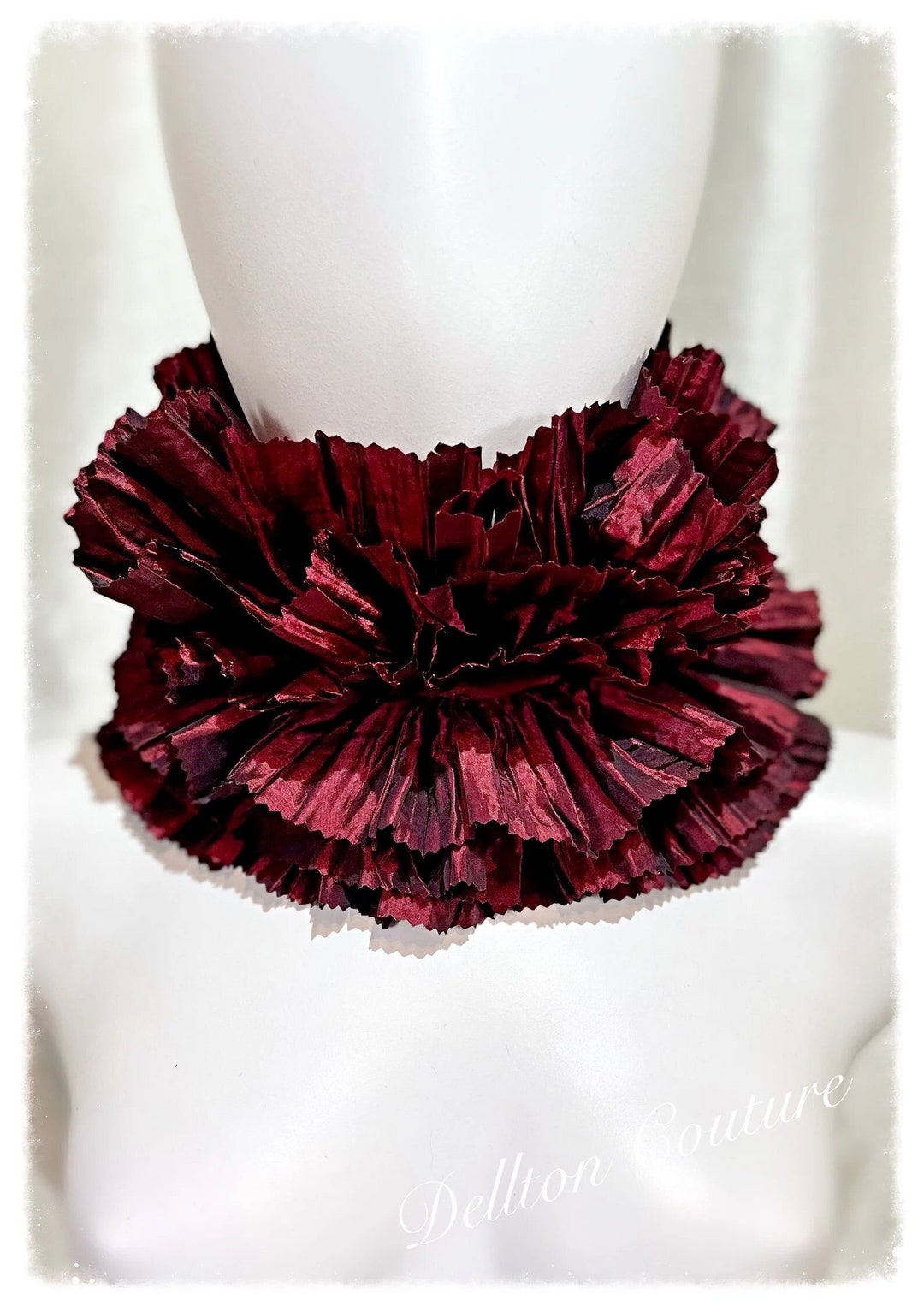 Dark Blood Red Parisian Chic Taffeta Neck Frilly Neck, Jabot, Cravat ...