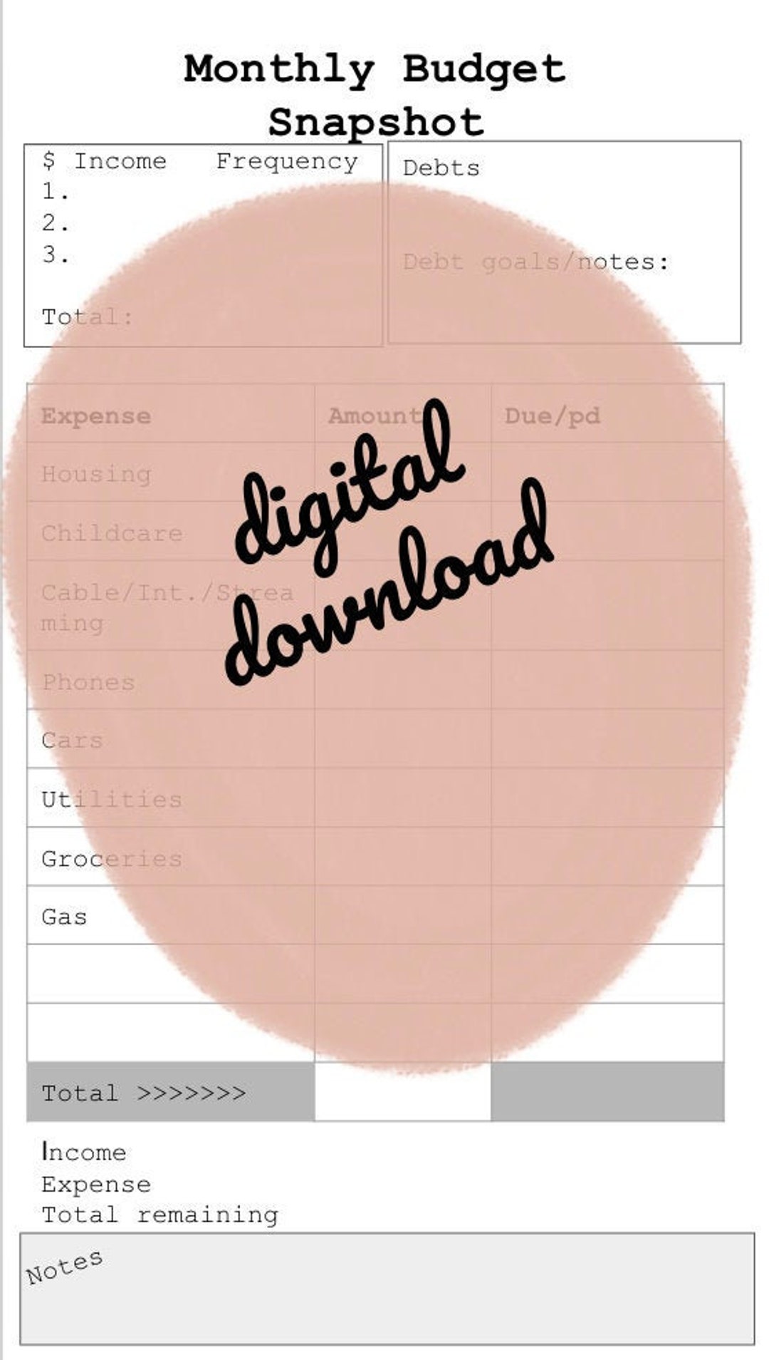 Monthly Budget Snapshot - Etsy