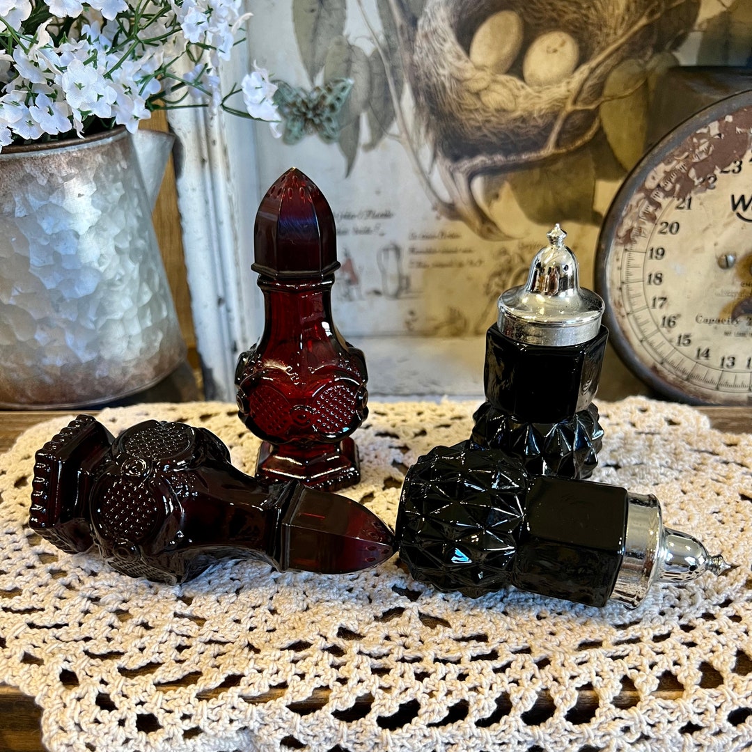 Tiara Cameo Black Diamond Point AND Avon Cape Cod Ruby Salt and Pepper ...